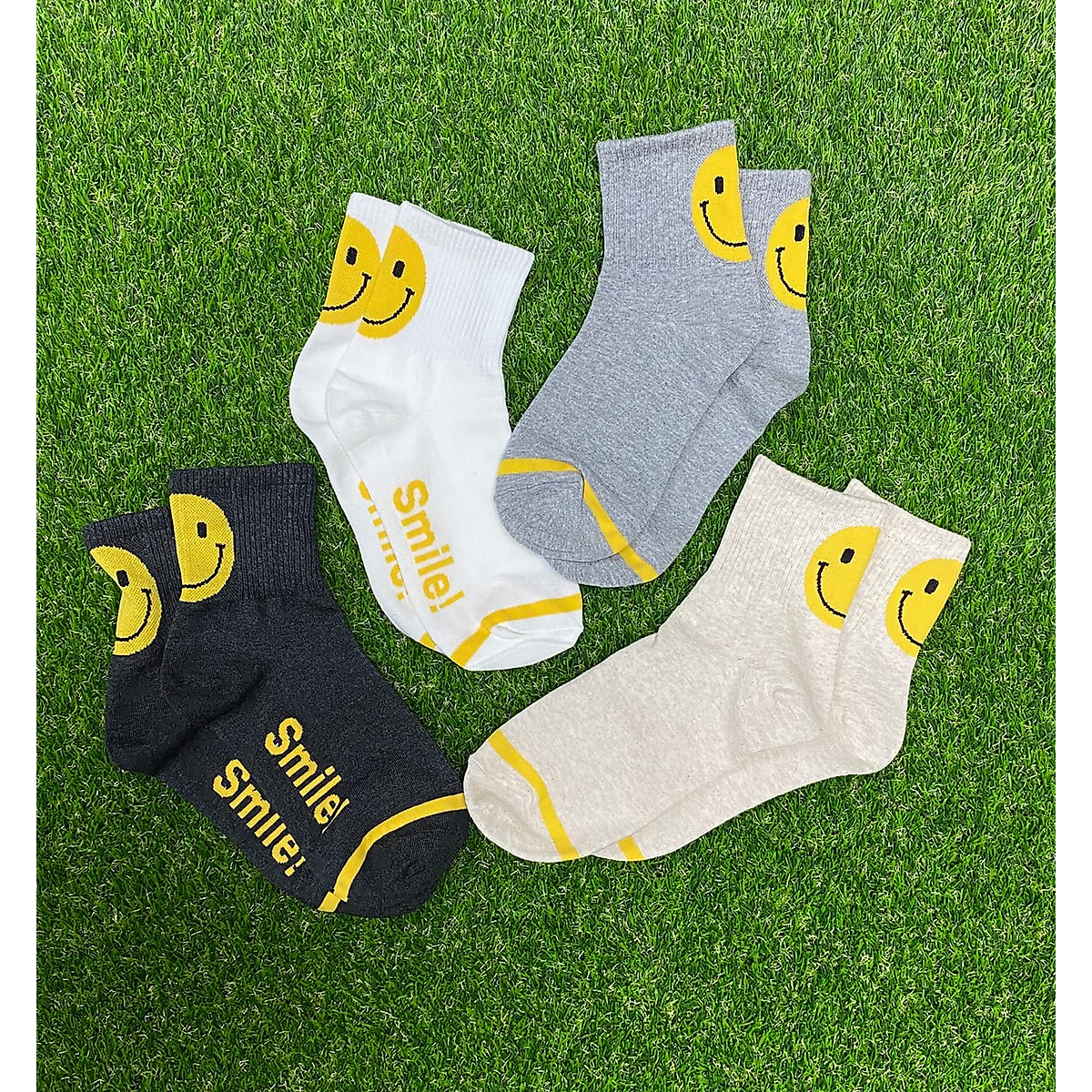 holawit Happy Face Fun Design Positive Smile Back Point Quarter Socks 4P Set