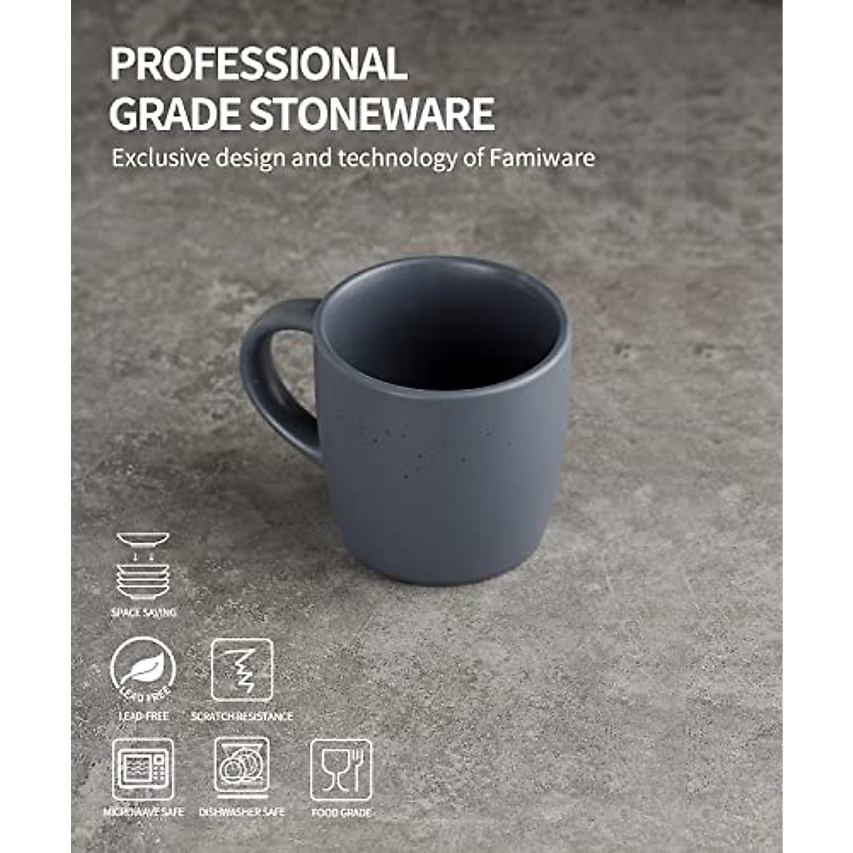 famiware Coffee Mugs Set of 4, 13oz Large Ceramic Coffee Mugs, Craft Spots Modern Coffee Mugs Set with handle for Tea Latte Cappuccino Milk Cocoa, Charcoal…