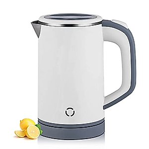 NARBOR Mini Electric Kettle, 0.8L Portable Travel Tea Kettle Stainless Steel Double Layer Hot Water Cordless BPA-Free, 600 W Boil-Dry Protection Boiler and Heater (white), (01)