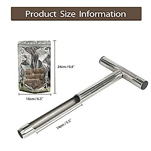 HiHydro Soil Sampler Probe 12 Inch Stainless Steel with 2 Pcs Reusable Sample Bags, T-Style Handle Soil Test Kits Soil Probes for Soil Sampling Plant Care Garden Lawn Farm