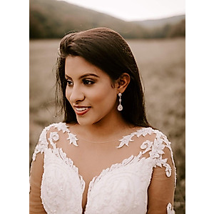 SWEETV Cubic Zirconia Teardrop Wedding Bridal Earrings for Women,Bridesmaids,Brides - Crystal Rhinestones Dangle Earrings Jewelry,Silver