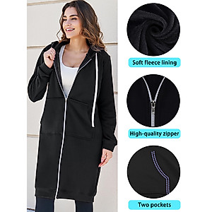 Ablanczoom Hoodies for Women Fashion Sweatshirts: Comfortable Full Zip Up Hoodie Womens Long Fleece Sweatshirt with Pockets Black