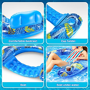INOMO Portable Ac Window Vent Kit Inflatable Pool Float Chair, 2 Pack Pool Chair Floats for Swimming Pool Floats Adults Size Lounger with Backrest & Cup Holder