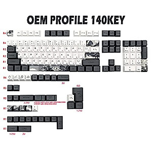 MOLGRIA Ink Lotus Keycaps, 140 Set Custom Keycaps for Gaming Keyboard, PBT OEM Profile Dye Sublimation Keycaps ANSI/ISO Layout with Japanese Font for Gateron Kailh Cherry MX 104/87/74/61 60 Keyboard
