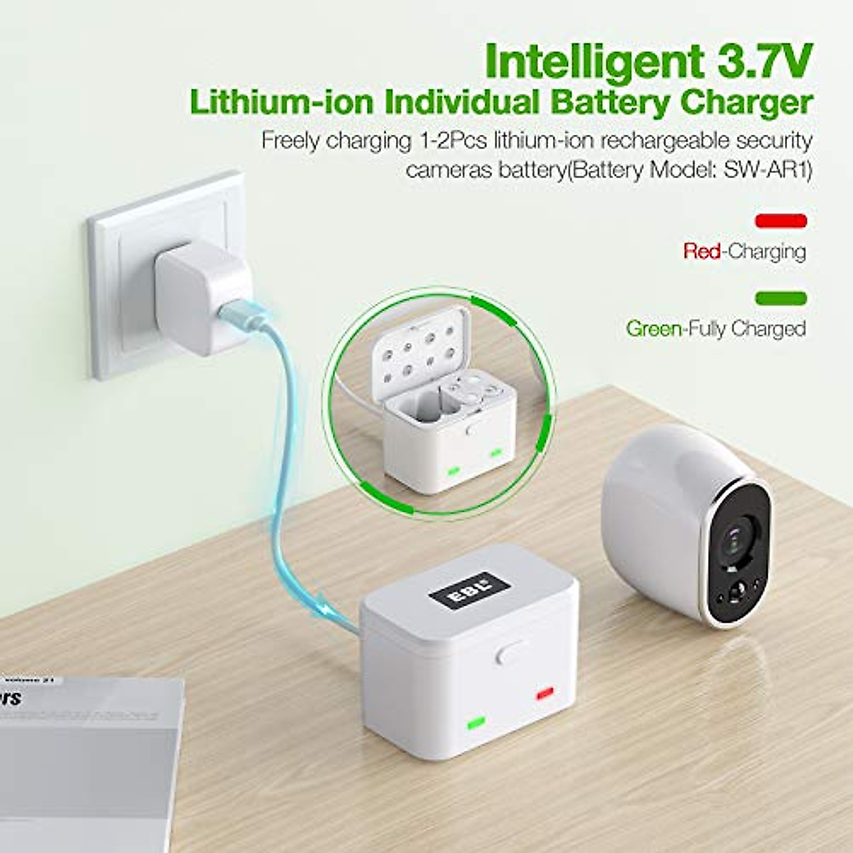 EBL Rechargeable Batteries Compatible with Arlo, CR123A Camera Batteries 2 Packs (3000mAh) and Battery Charger Work with Arlo Wireless Security Cameras(VMK 3200/VMC3030/VMS3330/3430/3530/) Upgraded