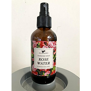 Rose Water Spray Facial Toner by Baja Basics for Skin, Hair and Aromatherapy Large 4oz