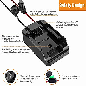 Power Wheel Adapter with Fuse&Switch,Secure Battery Adapter for Black+Decker 20V MAX Lithium Battery,with 12 Gauge Wire,Good Power Convertor for DIY Ride On Truck,Robotics,RC Toys and Work Lights