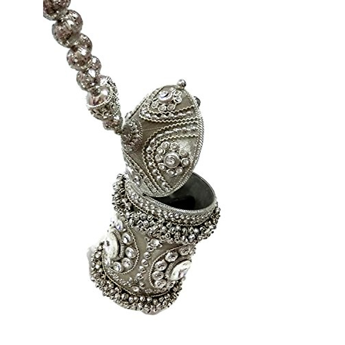 Women/Girl Bridal Party Bag Clutch Handmade metal Potali Handbag purse Hand clutch fully beaded Crystal Rhinestones (Silver)