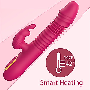 Thrusting Vibrator Dildo for Women - G Spot Rabbit Vibrator with 10 Vibration 10 Thrusting Modes, Vagina Vibrator for Clit Nipple Anal Stimulation, Rechargeable Adult Sex Toys