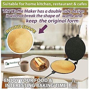 PetriStor Waffle Maker Round Has Nonstick Coating Size 8 in - Waffle Cone Maker - Krumkake Iron - Wafer Maker - Waffle Cone Maker Machine - Stroopwafel Maker - Ice Cream Cone Maker