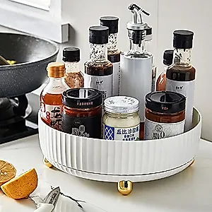 360° Rotating Lazy Susan, Makeup Organizer,Turntable Organizer for Cabinet, Plastic Rotating Turntray Container Bins, Round Spinning Organization for Pantry,Vanity, Spices, Condiments (White)