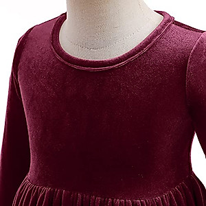 IMEKIS Christmas Dress for Toddler Girls Velvet Dress Baby Winter Pageant Party Gowns Kids Princess Long Sleeve Wedding Evening Gown Xmas Holiday Thanksgiving Birthday Fall Outfit Burgundy 5-6X