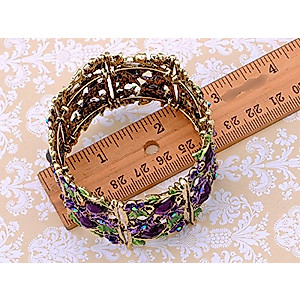 Alilang Antique Hollow Vintage Floral Topaz Crystal Rhinestone Flower Garden Bracelet Bangle Cuff, Purple Amethyst Flowers