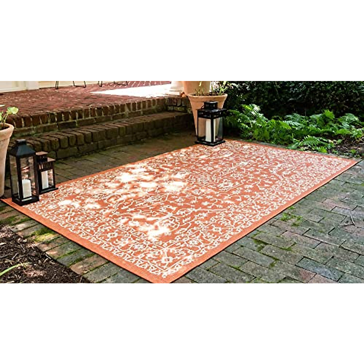 Unique Loom Outdoor Botanical Collection Area Rug - Allover (7' 1" x 10' Rectangle, Terracotta/ Beige)