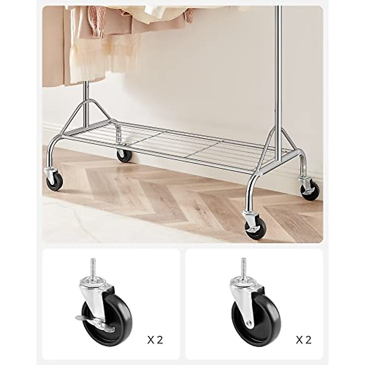 SONGMICS Heavy Duty Metal Clothes Rail with Shoes Shelf, Maximum Load of 50 kg, one Rod, Silver