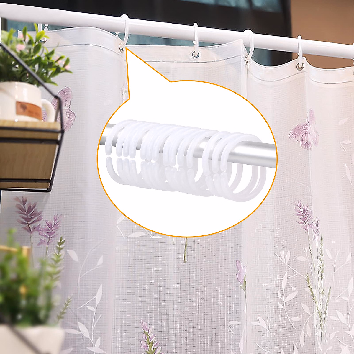 MIDELONG 50 PCS Plastic Shower Curtain Rings, Clear Shower Curtain Hooks, C-Shaped Rings Hook Hanger for Bathroom Shower Curtain Window Rod