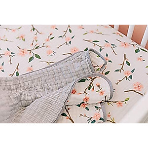 Red Rover Kids All-Cotton Muslin Fitted Crib Sheet- 52”x 28”x 9”- 100% Cotton – Machine Washable – Lightweight & Breathable – Playful Designs – Nursery, Crib, Bed – Unisex (Peach Blossom)