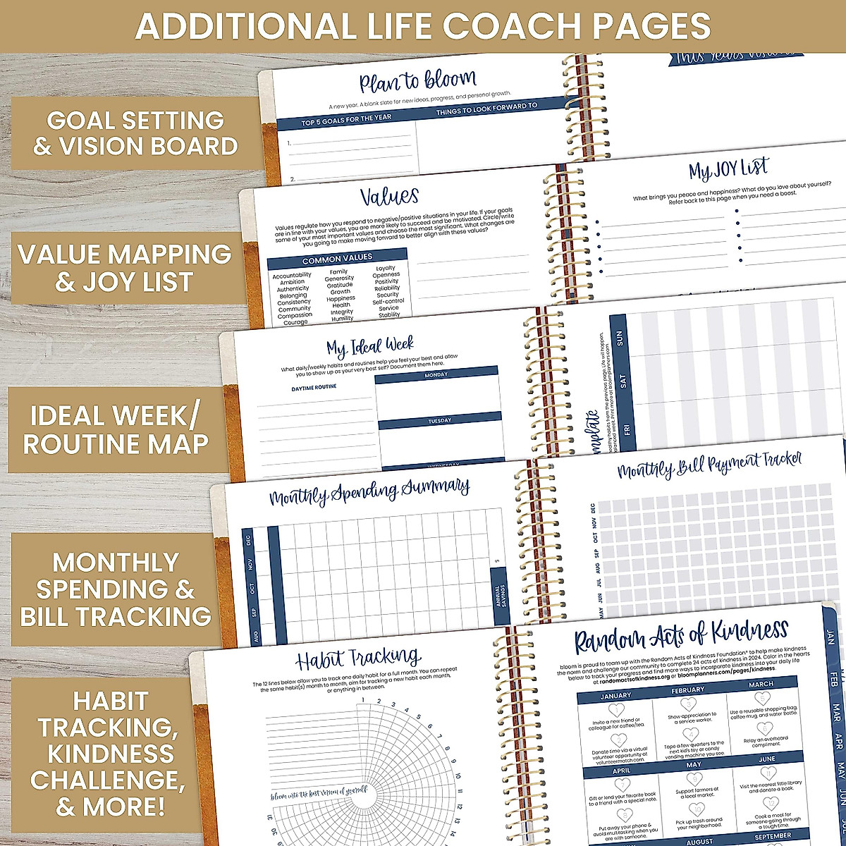 bloom daily planners 2024 (8.5" x 11") Calendar Year Day Planner (January 2024 - December 2024) - Weekly/Monthly Dated Agenda Organizer with Tabs - Earthy Abstract, Blue