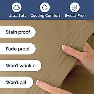 Extra Deep King Sheet Set - 6 Piece Breathable & Cooling Sheets - Hotel Luxury Bed Sheets Set - Easy & Secure Fit - Soft, Wrinkle Free & Comfy Sheets Set - Beige Sheet Set w/Extra Deep Pockets