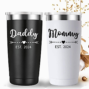 Daddy and Mommy Est 2024 Travel Mug Tumbler.New Parents Pregnancy Gifts.Fathers Day Mothers Day Birthday Christmas Gifts Ideas for New Mom Dad.Parents to Be Baby Shower Gifts(20oz Black&White)
