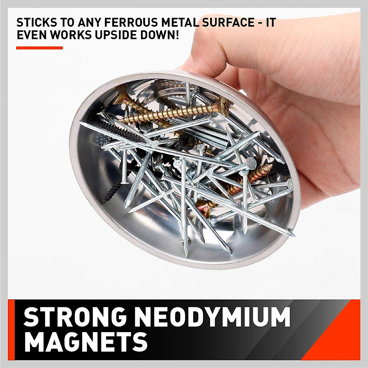 HORUSDY 4-Piece Large Magnetic Parts Tray Set, Stainless Steel Heavy Duty 9.5"W x 5.5''L Square and 4.5" Round Magnetic Trays Tools Parts Tray