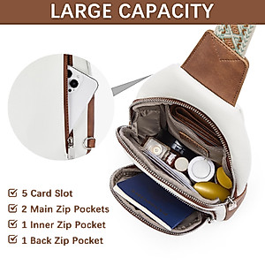 BOSTANTEN Sling Bag for Women Crossbody Purse Crossbody Bag Leather Chest Bag with Adjustable Guitar Strap for Travel, Beige