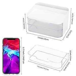 LETURE Desk Organizer with 2 Drawer, Plastic Desktop Storage Organizer Pencil Card Holder Box Container for Desk, Office School Home Supplies, Vanity Table (White)