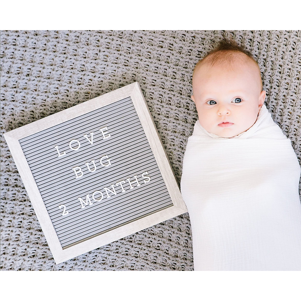 Pearhead 10" x 10" Letterboard, Rustic Nursery, Message Board, Milestone or Baby Announcement Sign, Light Gray