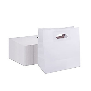 RNORRI White Gift Bags 11 x 6 x 11 Inch - 50Pcs Paper Bags with Die Cut Handles, Shopping Bags For Business, Party Bags For Birthday, White Bags Bulk