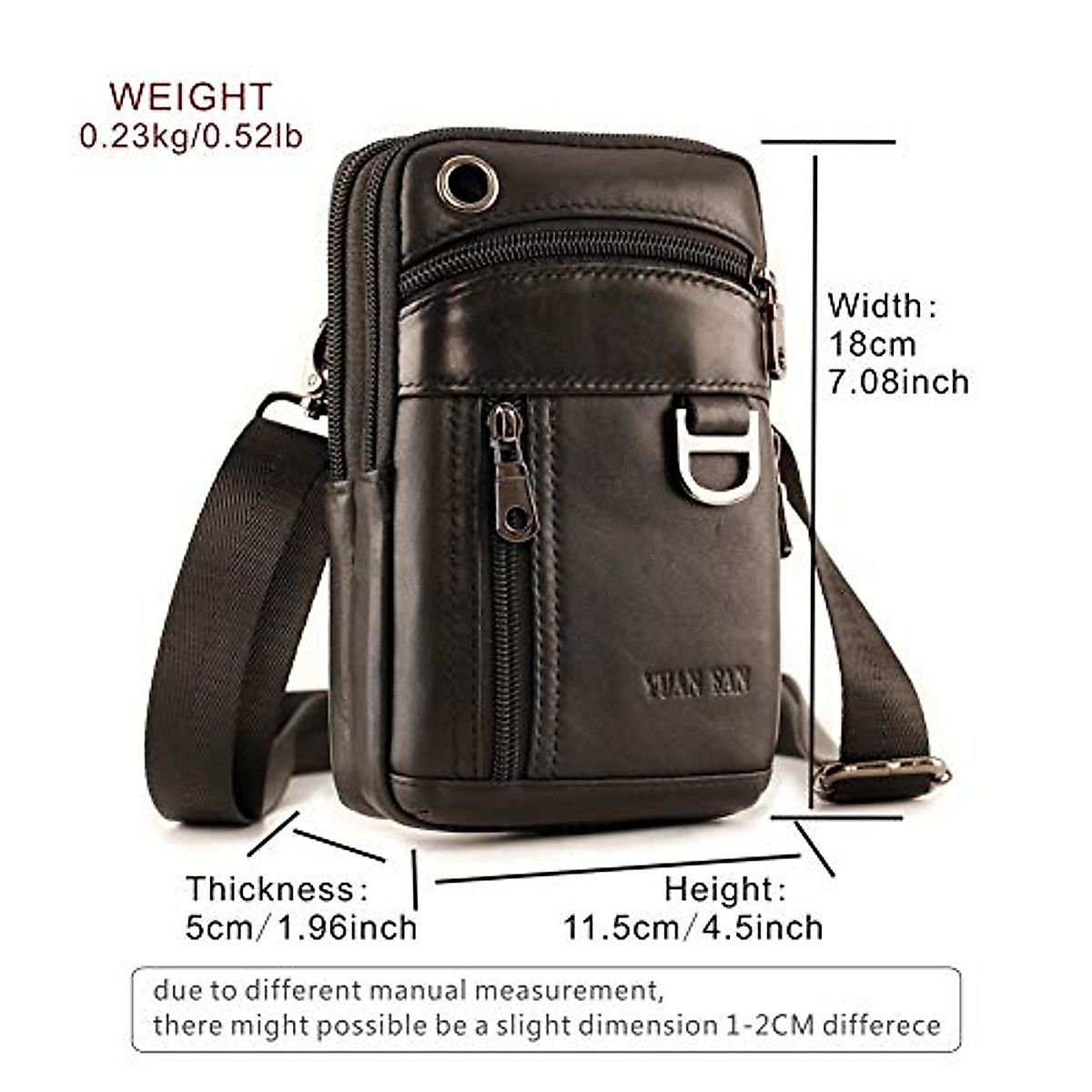 Mens Leather Cell Phone Holster, Vertical Belt Clip Cellphone Pouch,Purse Waist Bag Compatible with iPhone Google, Zipper Storage Phone Bag for Work,Hike