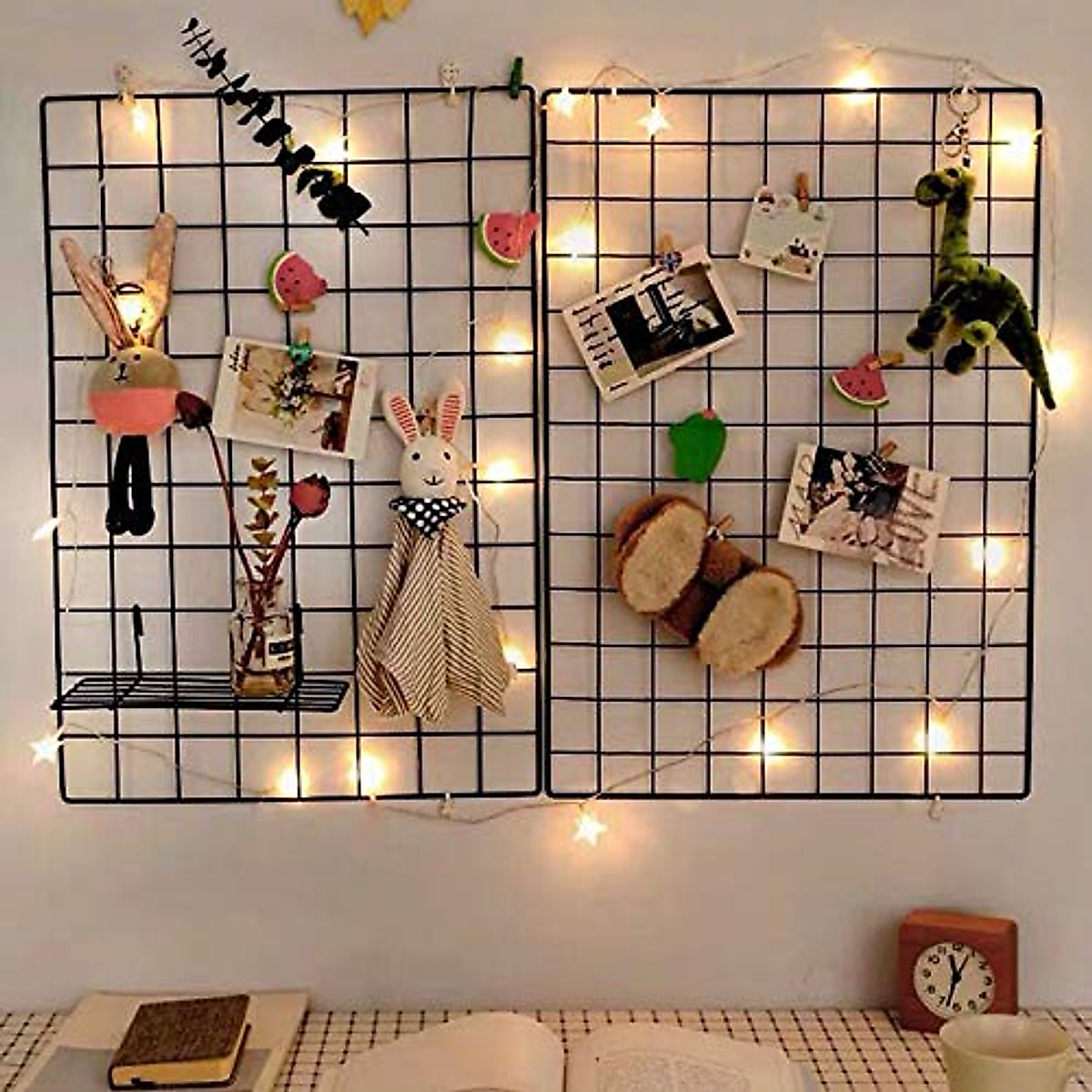 GBYAN Wall Grid 2 Pack Grid Wall Panels Wall Organizer Picture Board for Room and Office Photo Display Board with Clips, 25.6"x17.7"