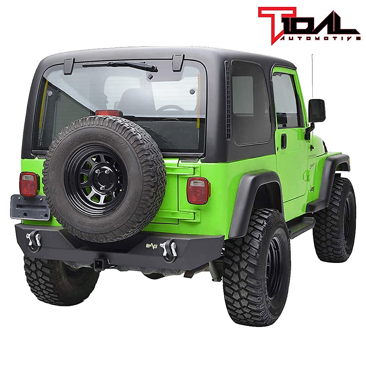 EAG Rear Bumper With 2" Hitch Receiver & 2 D-ring Black Textured Off Road for 87-06 Jeep Wrangler TJ YJ