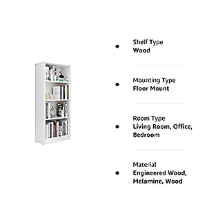 4 Shelf Wood Bookcase Freestanding Display Shelf Adjustable Layers Bookshelf for Home Office Library Small Narrow Space(24.4W x 11.6D x 55.9H inch,White,4-Layers)