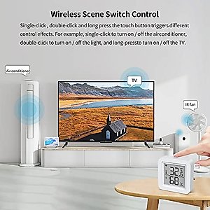 eMylo 3 in 1 Smart Hub WiFi IR Remote Control with Digital Hygrometer Indoor Thermometer Humidity Meter, Wireless Scene Touch Switch, Compatible with Alexa and Google Home, for TV Air Conditioner