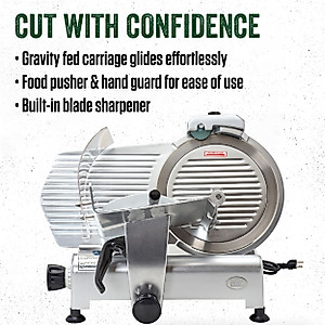 LEM Products BigBite 12 Inch Cast Aluminum Electric Meat Slicer Machine with Built-In Sharpener, Silver