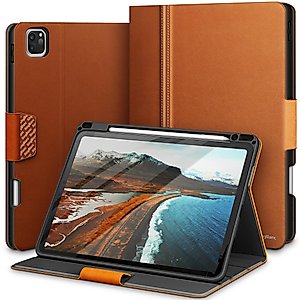 KingBlanc for iPad Pro 12.9 Case 6th/5th/4th/3rd Generation (2022/2021/2020) with Pencil Holder, PU Leather Smart Stand Cover, Auto Sleep/Wake, Apple Pencil2 Charging, Multi-Angle for Typing, Brown