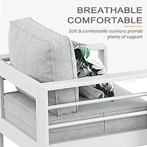 LayinSun Aluminum Furniture Set with Fire Pit Table, 5 Pieces Patio Sectional Conversation Chat Sofa Modern Seating Set