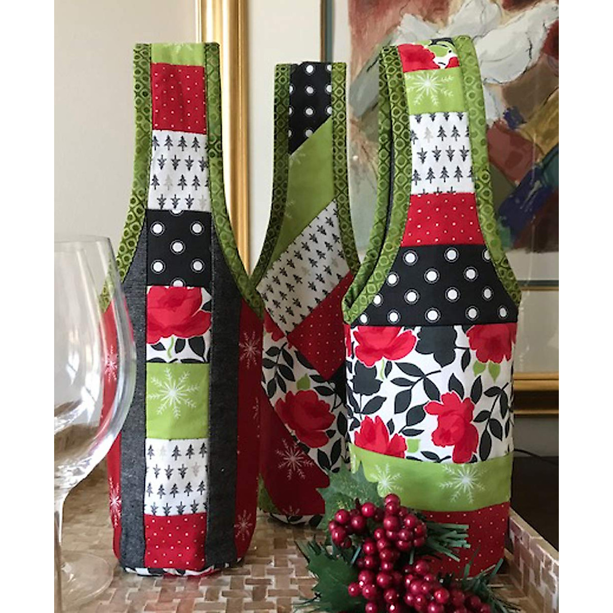JUNMN Quilt As You Go Wine Totes Sew by Number, White