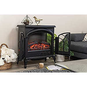 e-Flame USA 28" XL Denali Portable Freestanding Electric Fireplace Stove - 3-D Log and Fire Effect (Black)