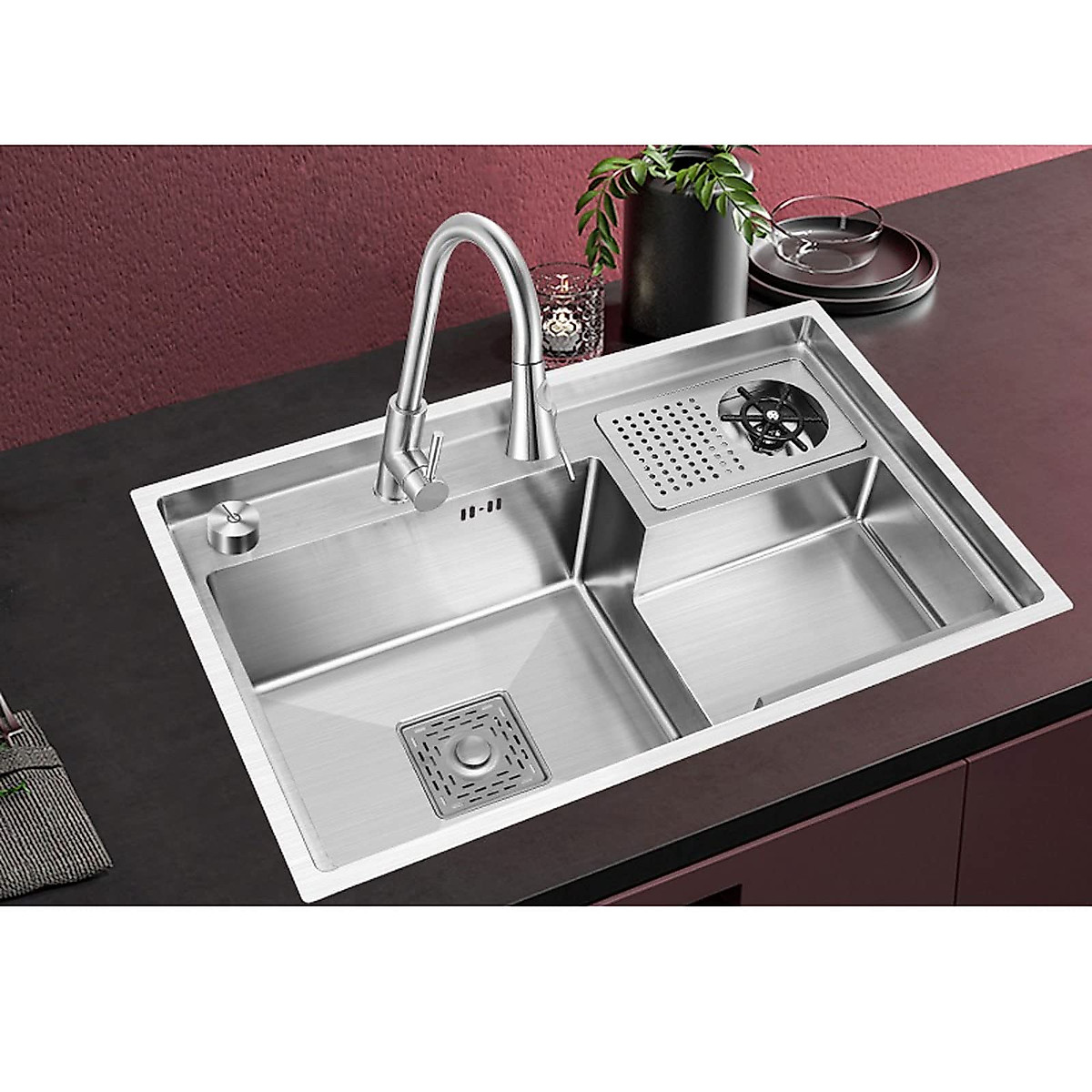 SZYAWxwj Mini Dishwasher Washer Sink Manual Wire Drawing Dishwasher Set Meal Kitchen Stainless Steel Dish Washing Basin