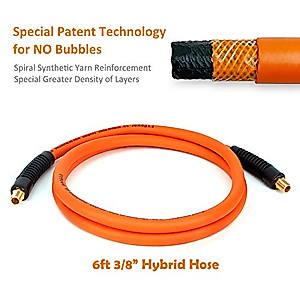 FYPower 10 Pieces Hybrid Lead-in Air Hose kit, 3/8 Inch x 6 ft Whip Air Compressor Hose Kit, 1/4" NPT Air Coupler and Plug, Industrial Solid Brass Quick Connect, 360° Swivel Connector