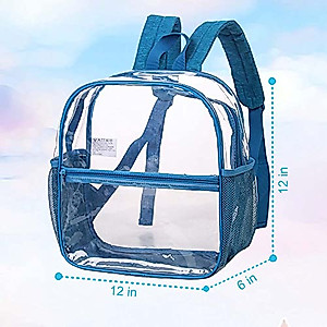 WZLVO Clear Backpack 12x12x6 Stadium Approved, Small Heavy Duty Transparent Bookbag, See Through PVC School Bag - Blue