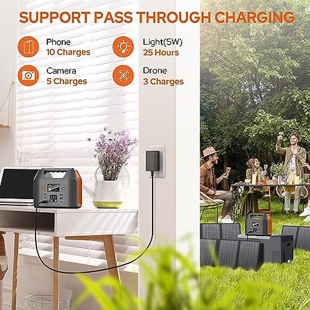 EnginStar 150W Small Solar Generator with 60W Solar Panel, 6 Outputs 42000mAh Portable Charger Power Bank for Outdoor Home Emergency