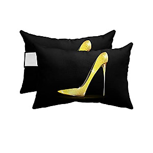 SEVENBABU Throw Pillows with Strap, Neck & Lumbar Support Pillow Oudoor Patio Pillows, Golden Glitter High Heels Pillow for Recliner, Beach Chair, Office Chair, Sofa, Armchair