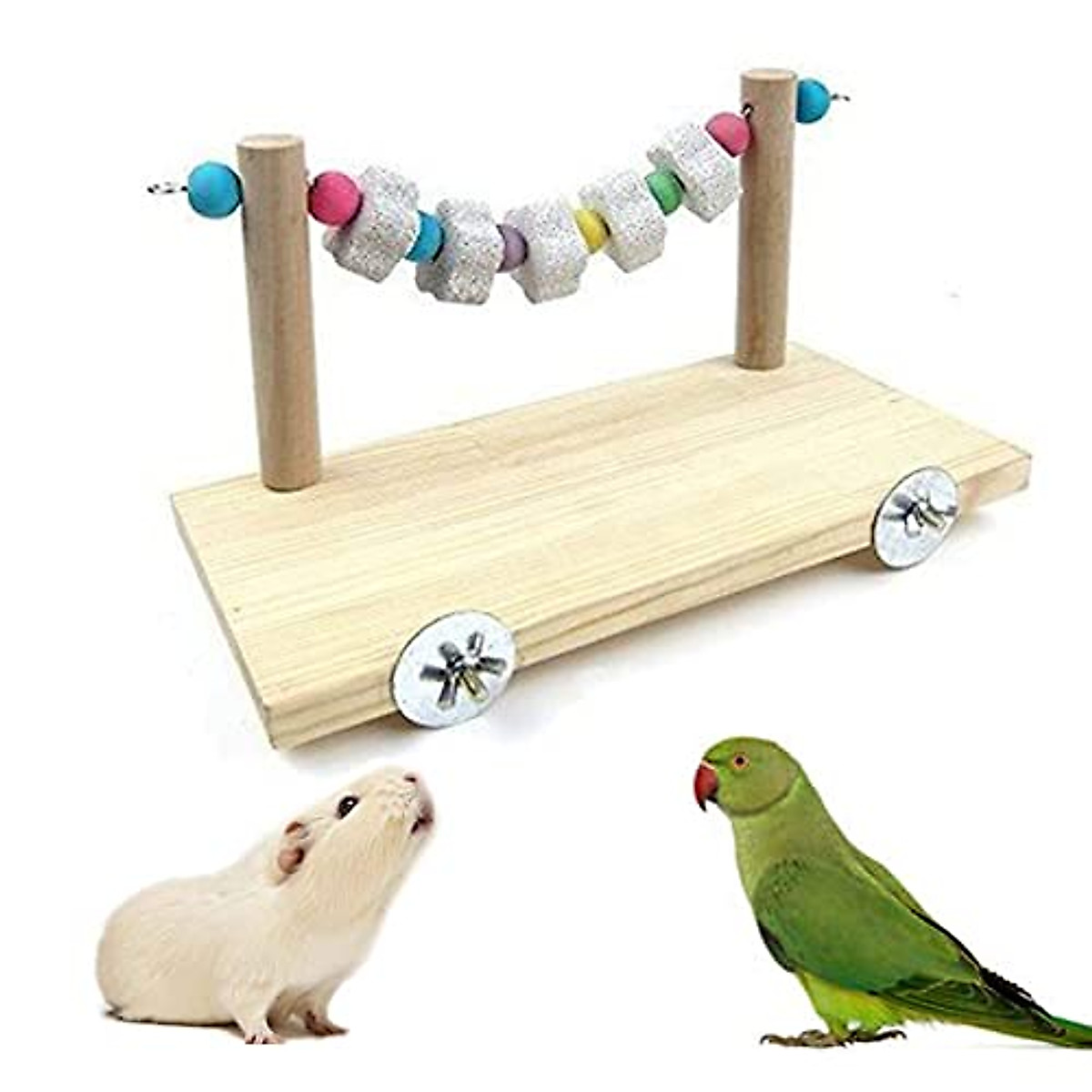 Litewoo Chinchilla Wooden Platform Perch with Teeth Chew Lava Stone Toys for Rat Hamster Squirrel Guinea Pig Chinchilla Bird Parrot