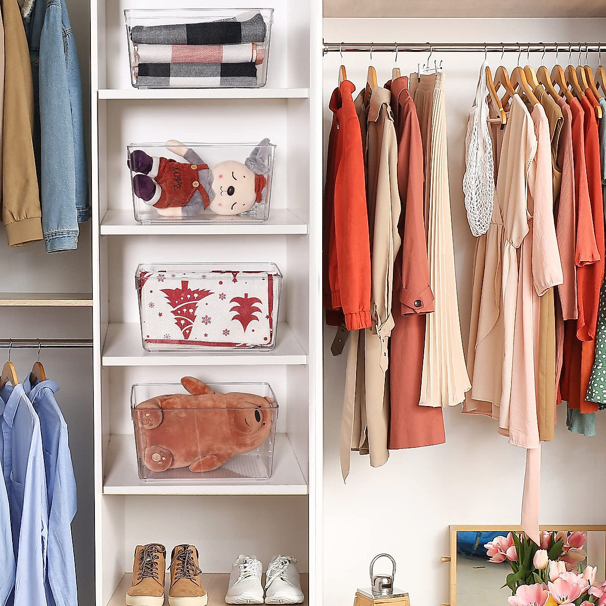 Moretoes 6 Pack Clear Plastic Storage Bins, Kitchen Organization Cabinet Fridge Organizer, Pantry Organization and Storage Bins