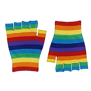 Bienvenu Unisex Half Finger Gloves Kint Convertible Fingerless Winter Mitten, Rainbow