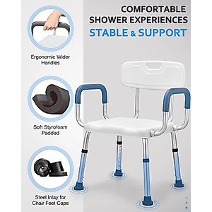 Sangohe Shower Chair for Inside Shower - Heavy Duty Shower Seat with Armrest and Back - Shower Chair for Elderly Adults - Shower Seats for Elderly - Shower Chair for Bathtub, 796B