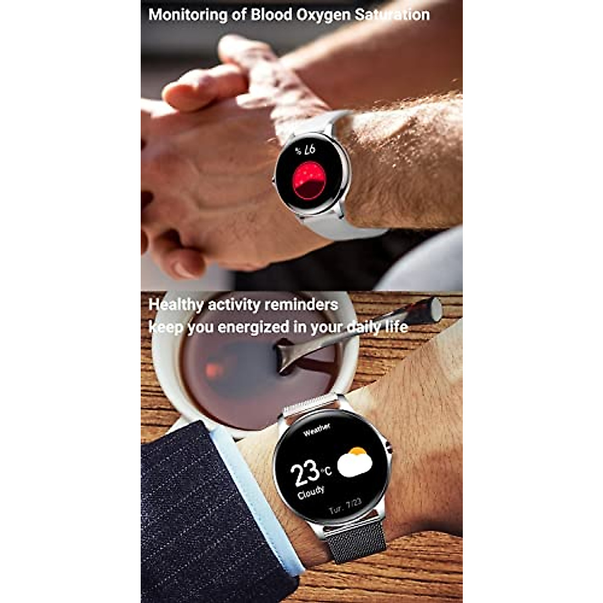 HOAIYO Smart Watches for Men (Call Receive/Dial), 1.3" Smartwatch with Call/Text/Heart Rate/SpO2/Sleep/Calories Counter, Waterproof Fitness Watch for Android iOS Phones