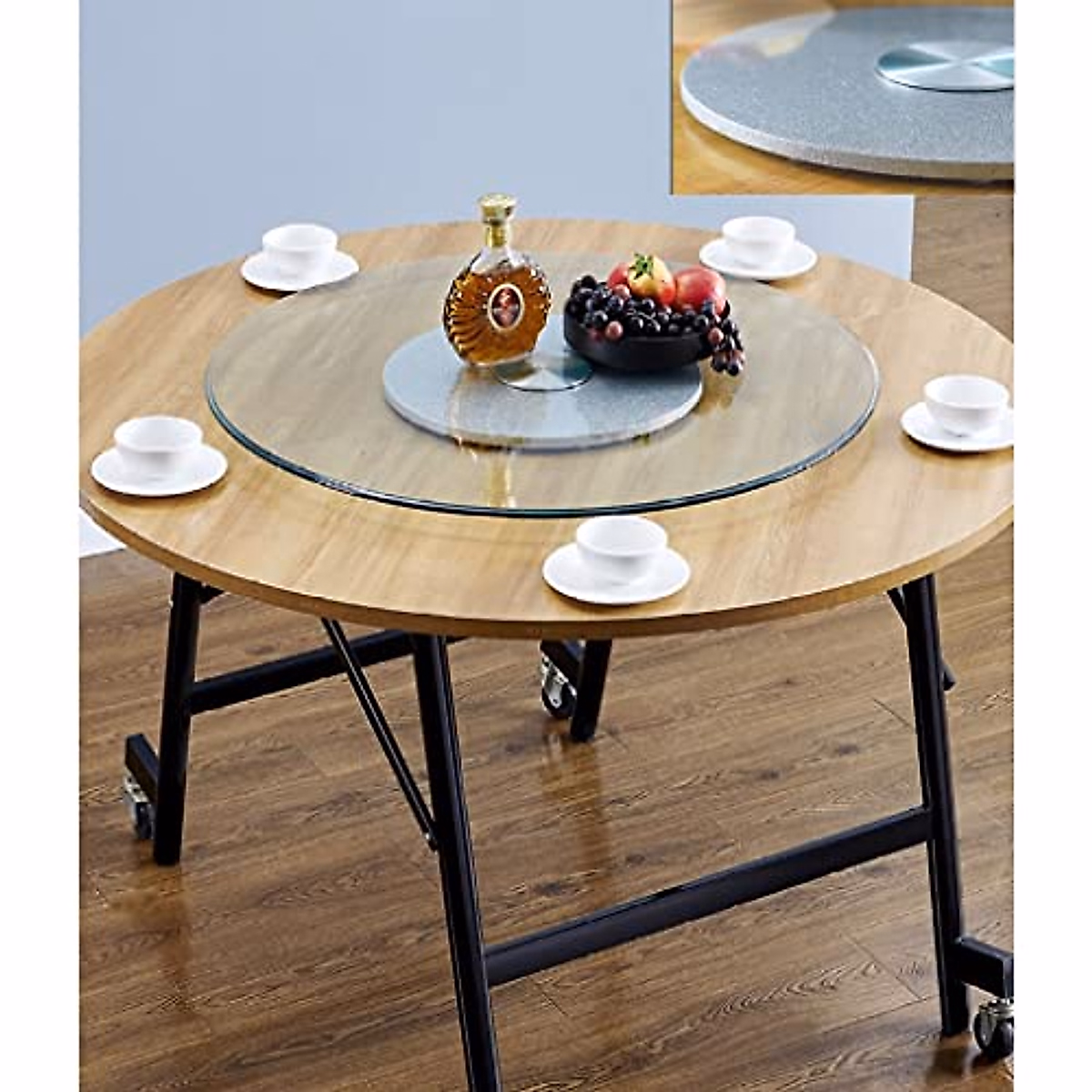 Lazy Susan Turntable Large Tempered Glass Turntable Dining Table Turntable 70-100cm Heavy Duty Lazy Susan Turntable with Alloy Bearing, Gold (Color : 7mm/0.3in, Size : 70cm/27.6in)
